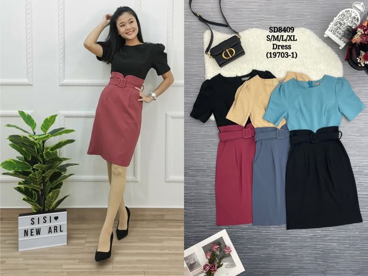 Premium Color-Block OL Dress - Elegant & Refined | Melissa Collection ...