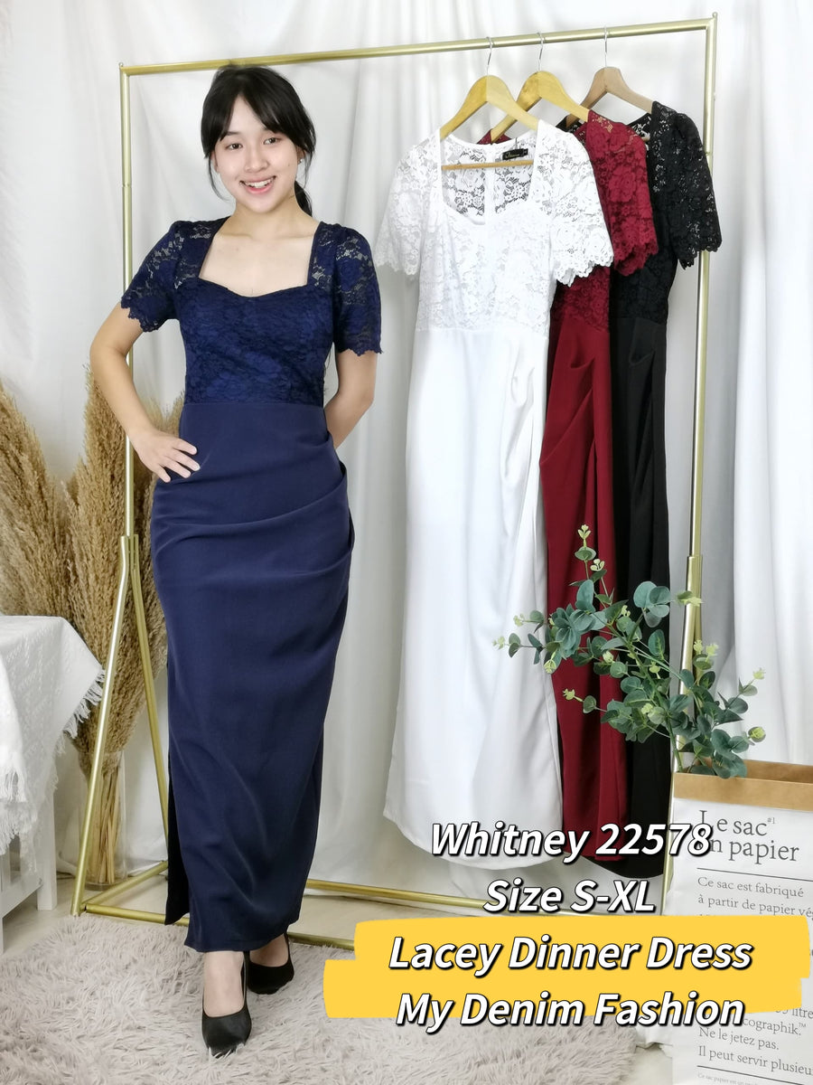 Premium Lace Dinner Dress:Polyester + Lace, Sweetheart Neck | 高级晚宴蕾丝长裙 ...